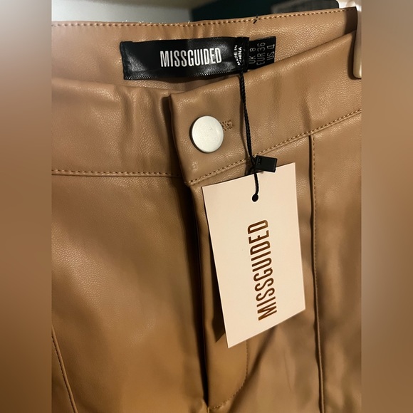Missguided | Pants & Jumpsuits | Missguided Tan Faux Leather Split ...